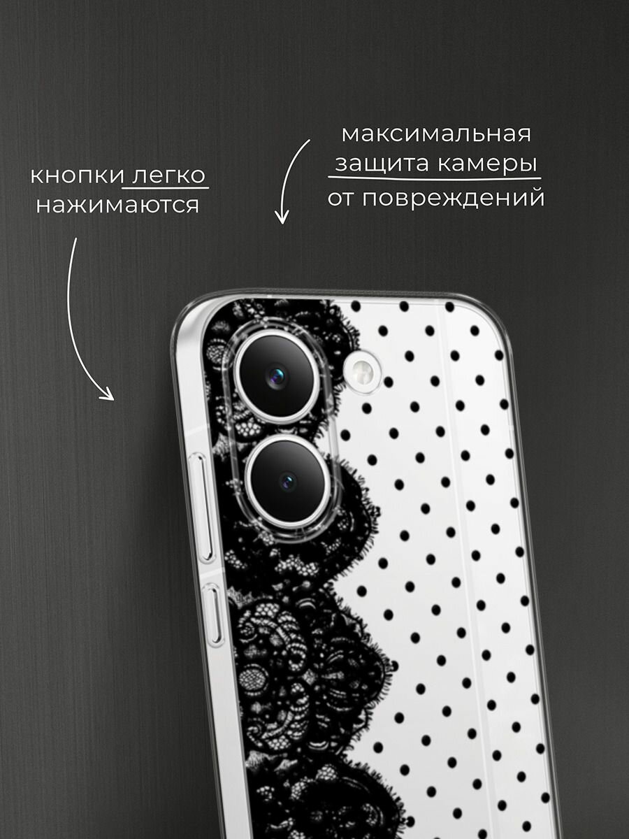 Силиконовый чехол на Poco X8 Pro / Поко X8 Про с принтом Черное кружево и горошек — фото 1