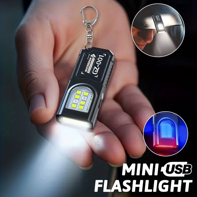 Фонарик налобный USB-перезаряжаемый, 1 шт, 5 режимов, компактный, с креплением, брелок, аварийный, для палаток, универс