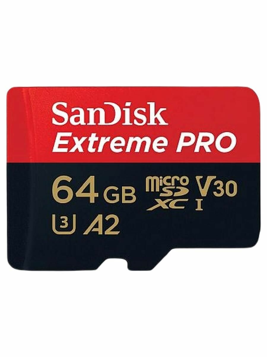 SanDisk 64 ГБ Extreme Pro microSDXC Карта памяти, с адаптером, запись до 90 Мб/с, чтение до 200 Мб/с (SDSQXCU-064G-GN6MA)