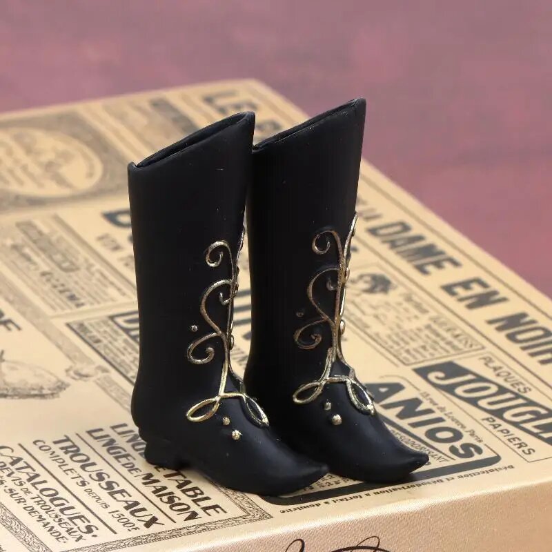 Миниатюрные рыцарские сапоги для кукол 1/12 1Pair black