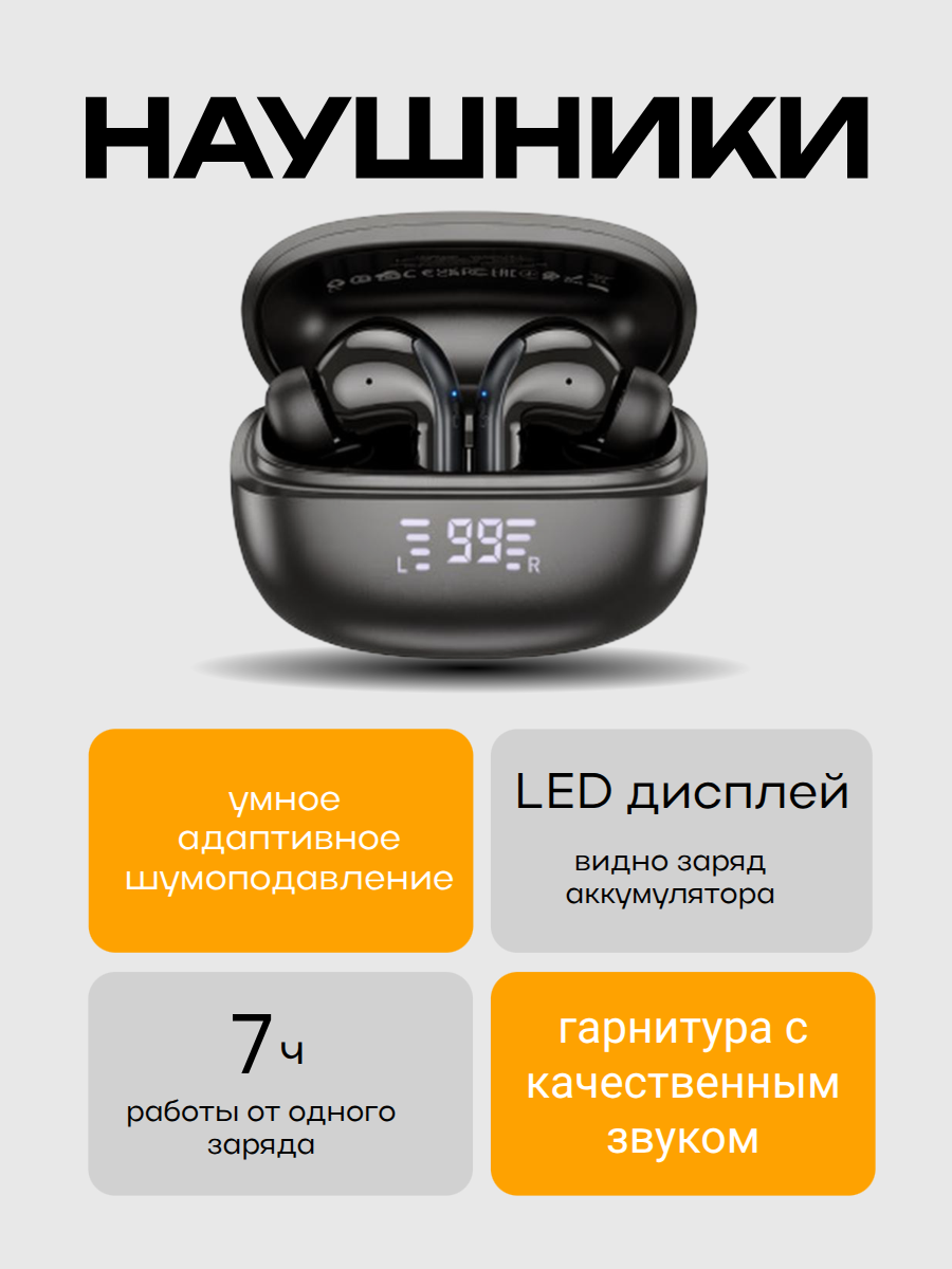 Наушники беспроводные HOCO EQ5, для Apple или Android, с микрофоном, шумоподавлением, Bluetooth 5.3, черные