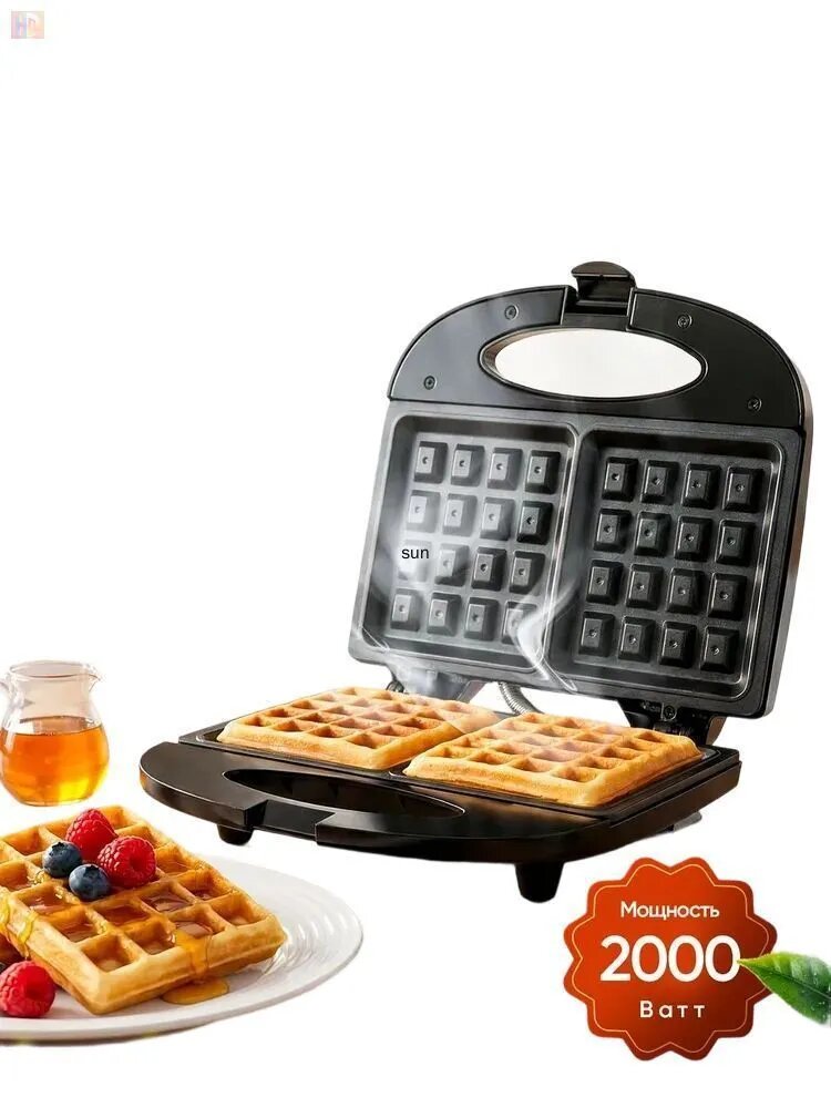 Вафельница mzm-20260427112127470, 2000 Вт, черный, бельгийские, венские вафли