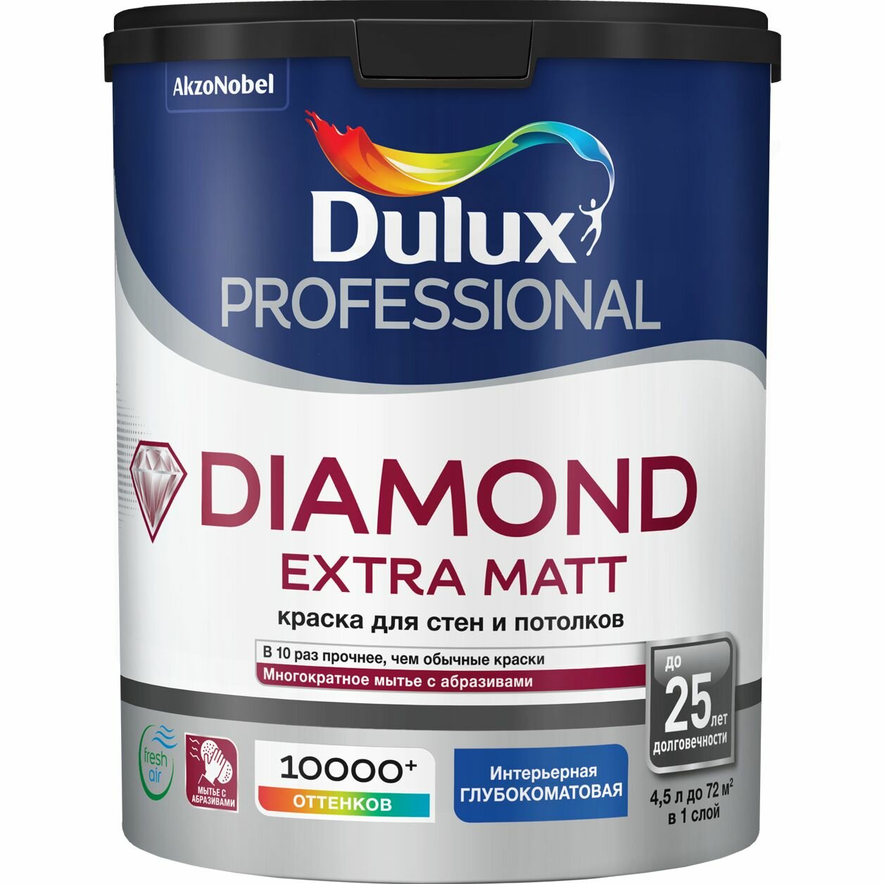 Краска на водной основе для стен и потолков Dulux Diamond Extra Matt глубокоматовая база BW белая 4.5 л
