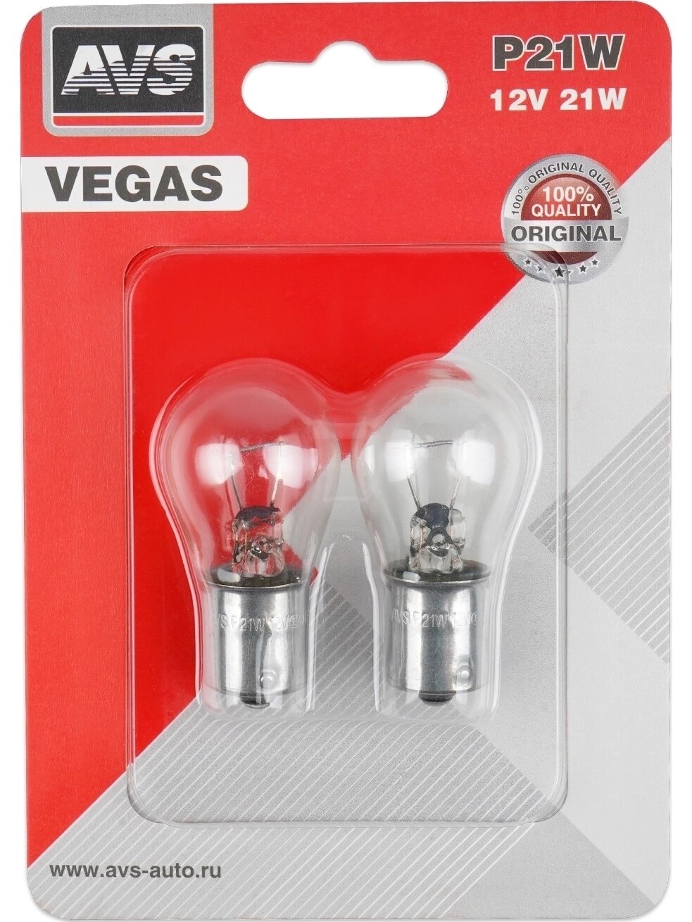 Комплект лампа AVS Vegas P21W (A78472S) BAU15S - белый цвет, мощность 21 Вт, рабочее напряжение 12 В