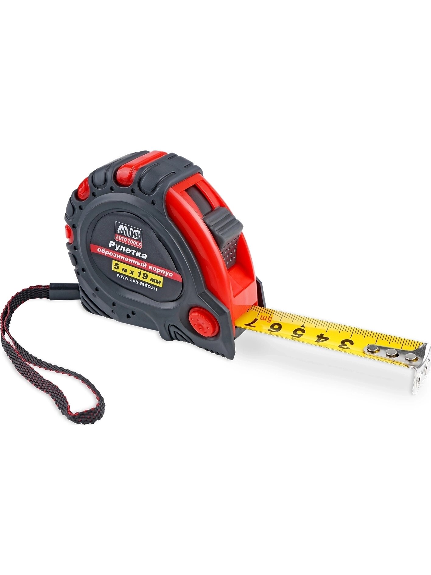 Рулетка AVS MT5019RM 5м х 19 мм (1 шт.) - обрезиненный корпус, 3 фиксатора, зацеп с магнитом