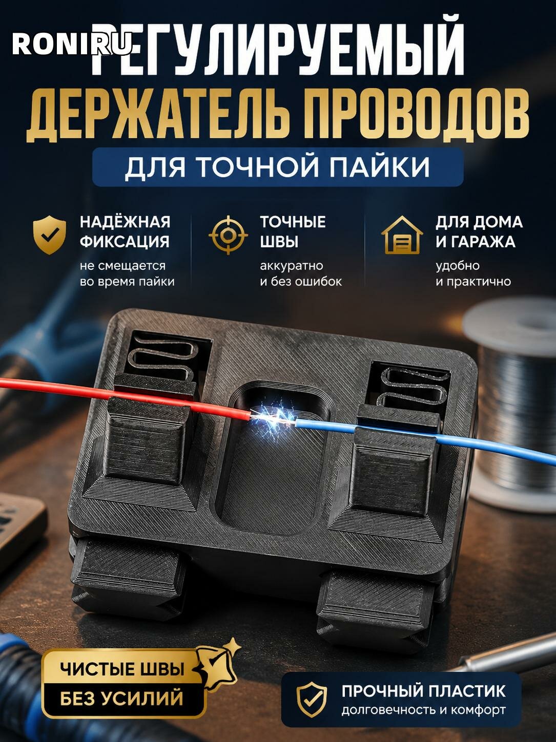 Аксессуар для пайки - регулируемый держатель проводов с зажимом для точной фиксации и чистых швов дома и в гараже