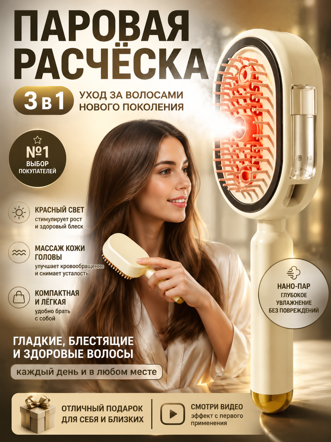 Паровая виброрасческа с распылением воды для легкого распутывания без боли, мгновенное увлажнение