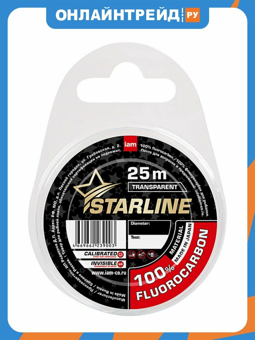 Флюорокарбон Star Line STARLINE 100% FLUOROCARBON 25m (transparent) 0.30мм