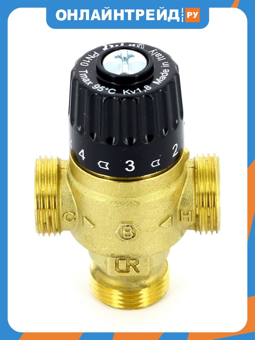 Клапан Uni-fitt Н 3/4" термосмесительный 30-65°С, смешение в центр, латунный, шт