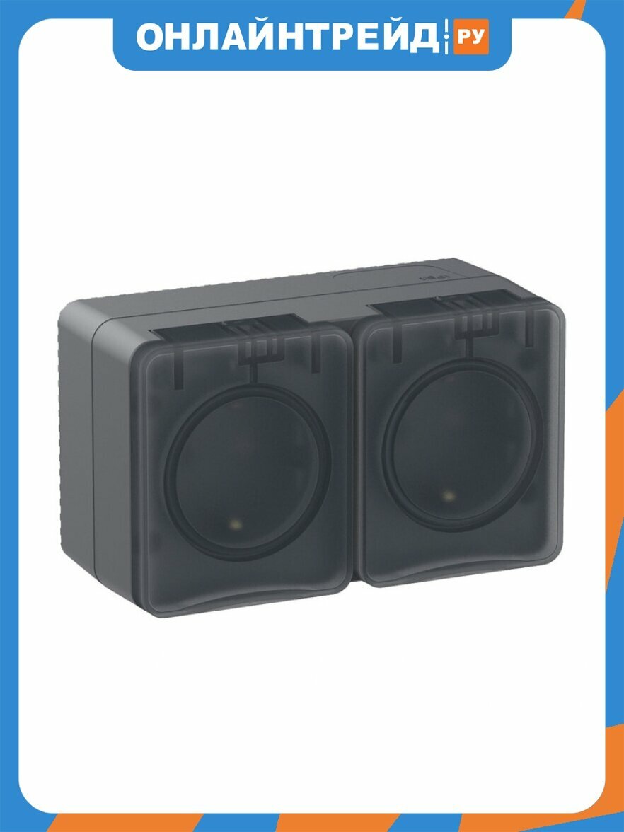 Розетка Systeme Electric (schneider Electric) SCHNEIDER ELECTRIC AtlasDesign PROFI IP54 O/У двойная, с заземлением, со шторками, 16А, 250B, Антрацит, ATN544026