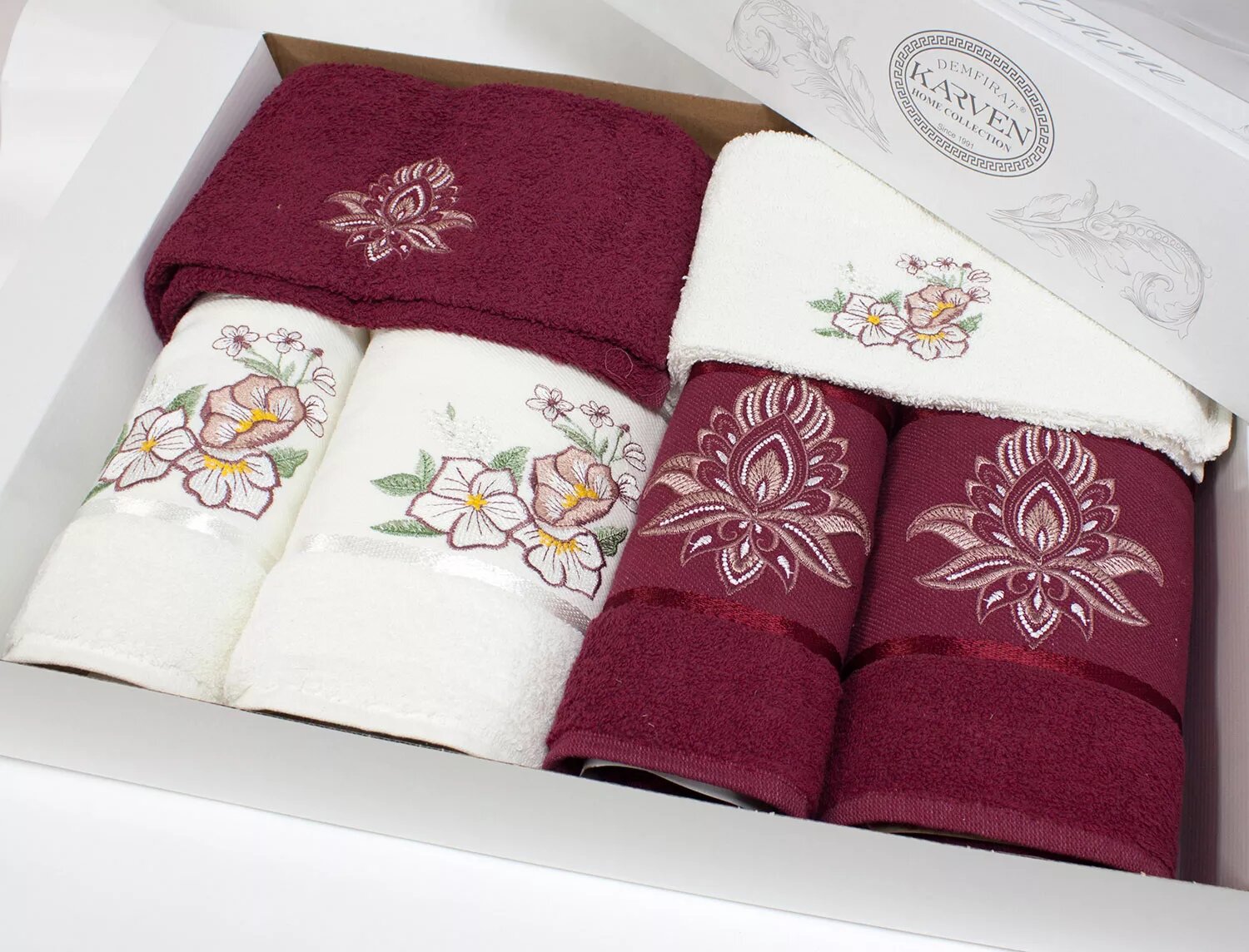 Комплект махровых полотенец 30х50 (2 шт), 50х90 (2 шт), 70х140 (2 шт) 1718 Henna бордовый Karven (бордовый), Комплект полотенец