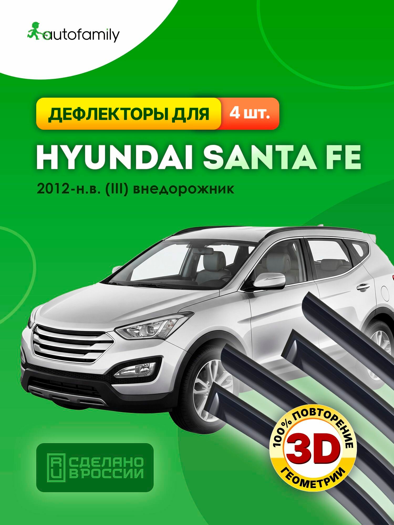 Дефлекторы окон для HYUNDAI SANTA FE 2012-н. в. (III) внедорожник 5 дв. REIN 4 шт. / Хендай Санта Фе