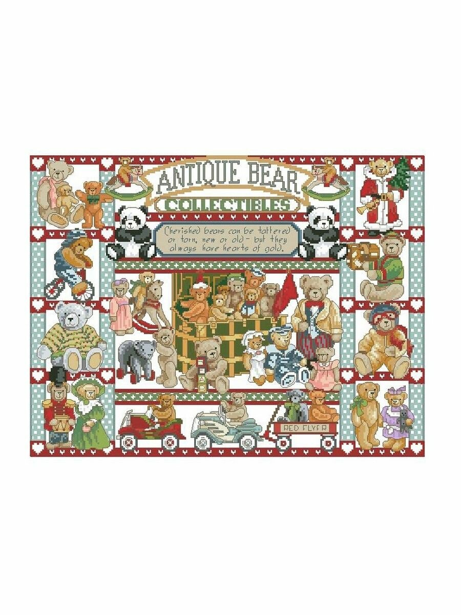 Hабор для вышивания Amishop Коллекция старинных медведей, 18CT Aida, 32 x 25 см, 228x174 стежка, 42 цветов, 100% хлопок