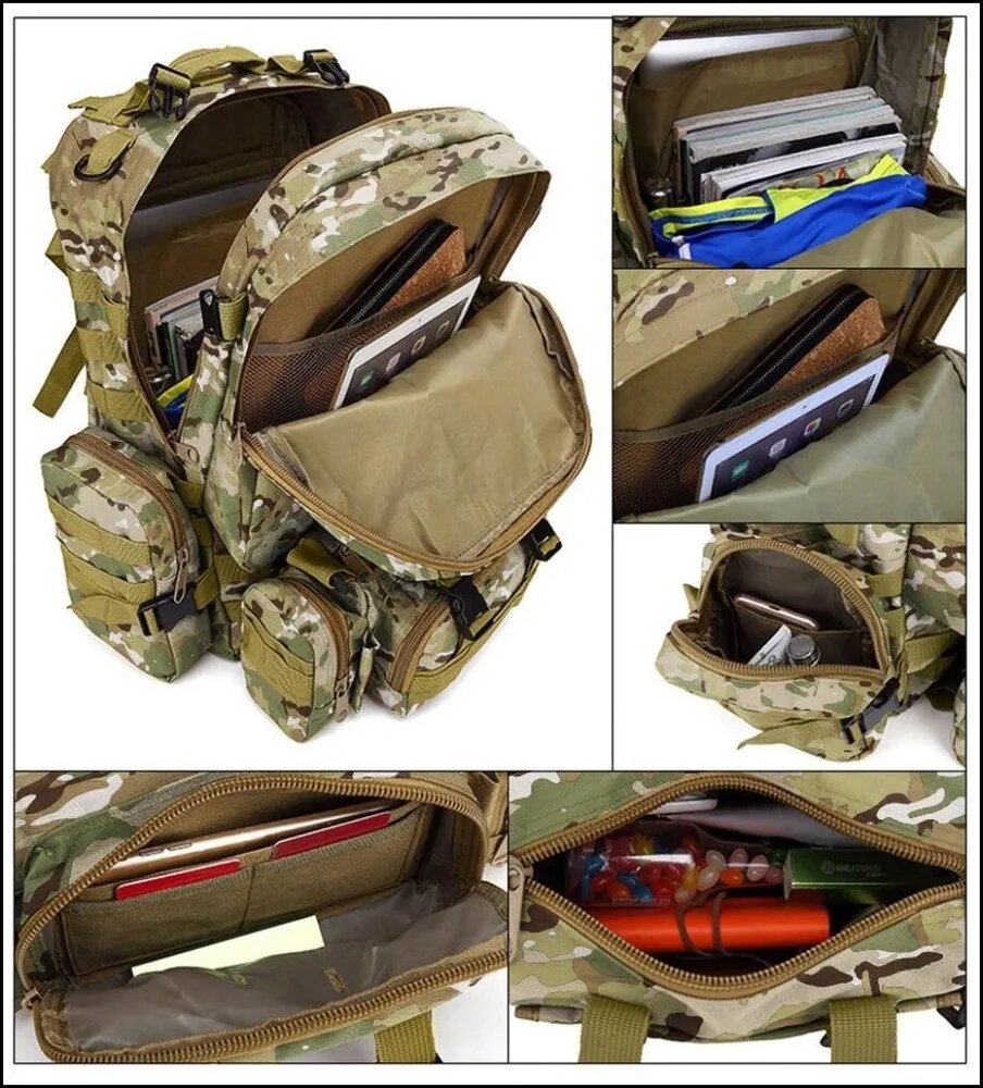 Рюкзак тактический GMV TK2 на 55л, Мультикам, хаки, с MOLLE системой — фото 1