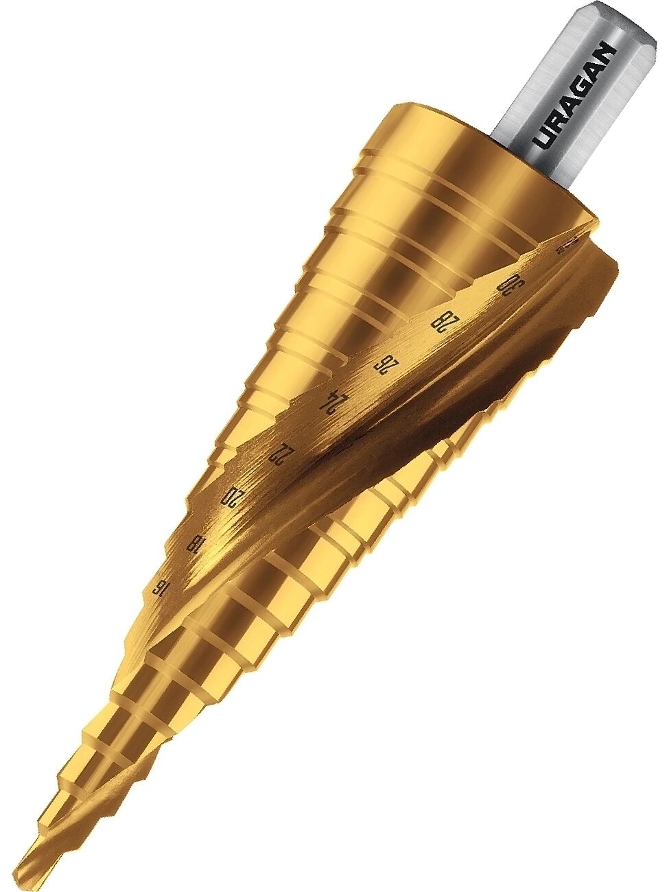 Сверло ступенчатое URAGAN 4-32мм, 15 ступеней, винтовая спираль