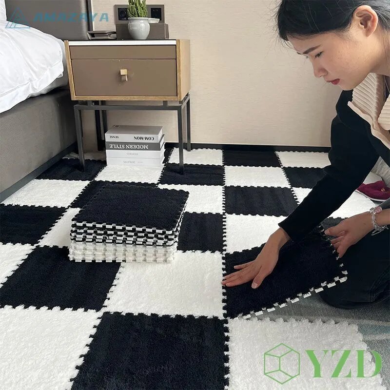 Настраиваемый DIY ковер 30x30 см, EVA, 12 шт, коврик-пазл, высота ворса 6 мм, черный — фото 1