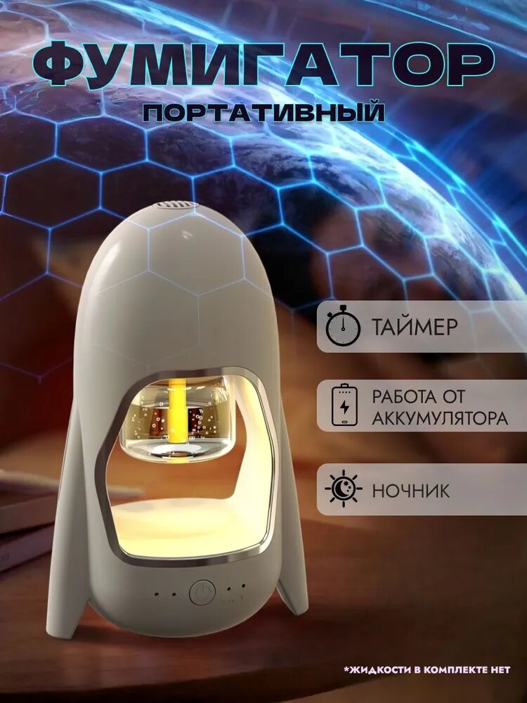 Фумигатор портативный от комаров со встроенным аккумулятором, без жидкости, Type-C, с ночником, для палатки и машины, для дачи и рыбалки, дизайн ракета