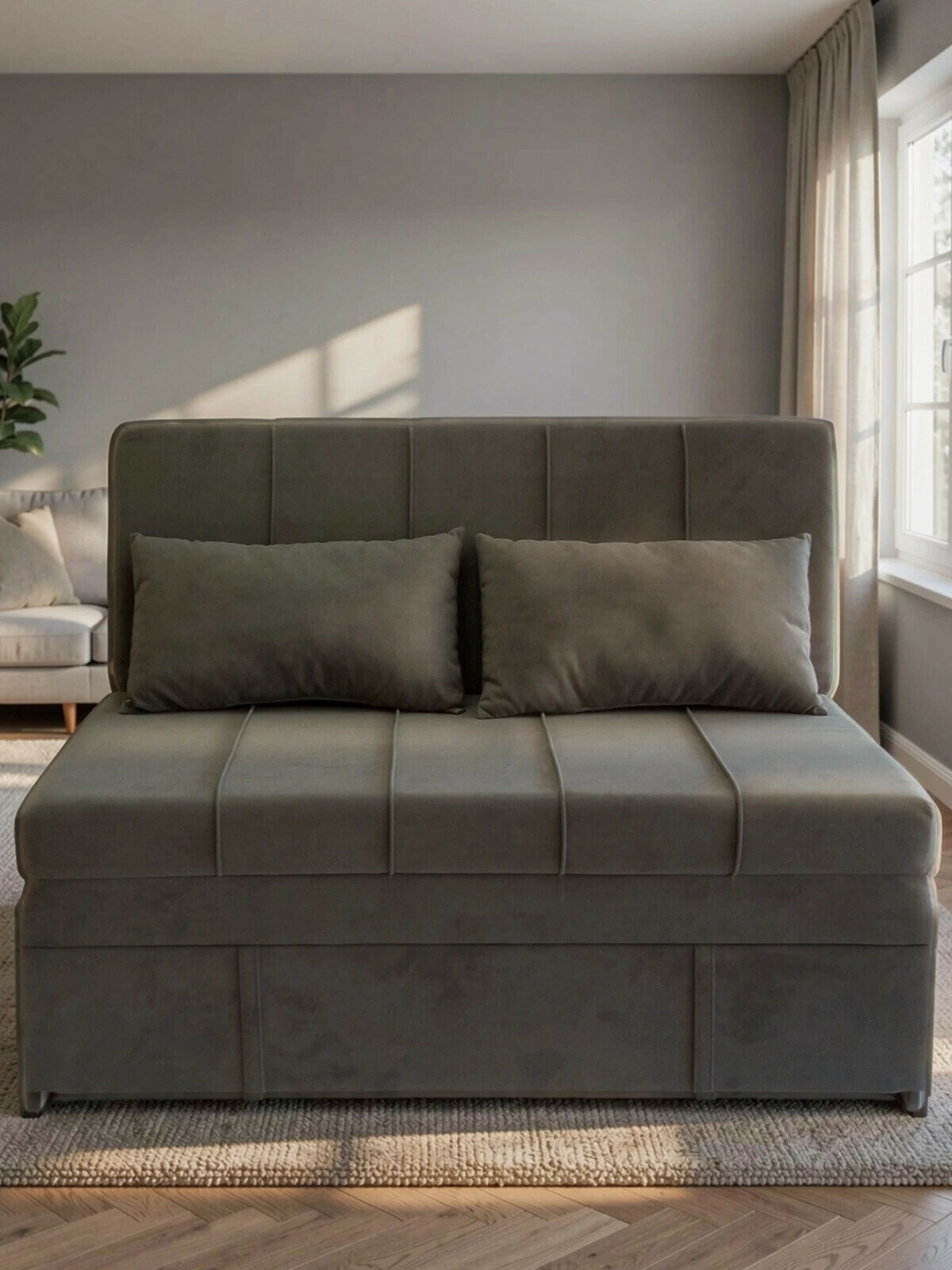 Диван-кровать с мягкими подушками StylChairs Сёма 110 б/п, велюр серый