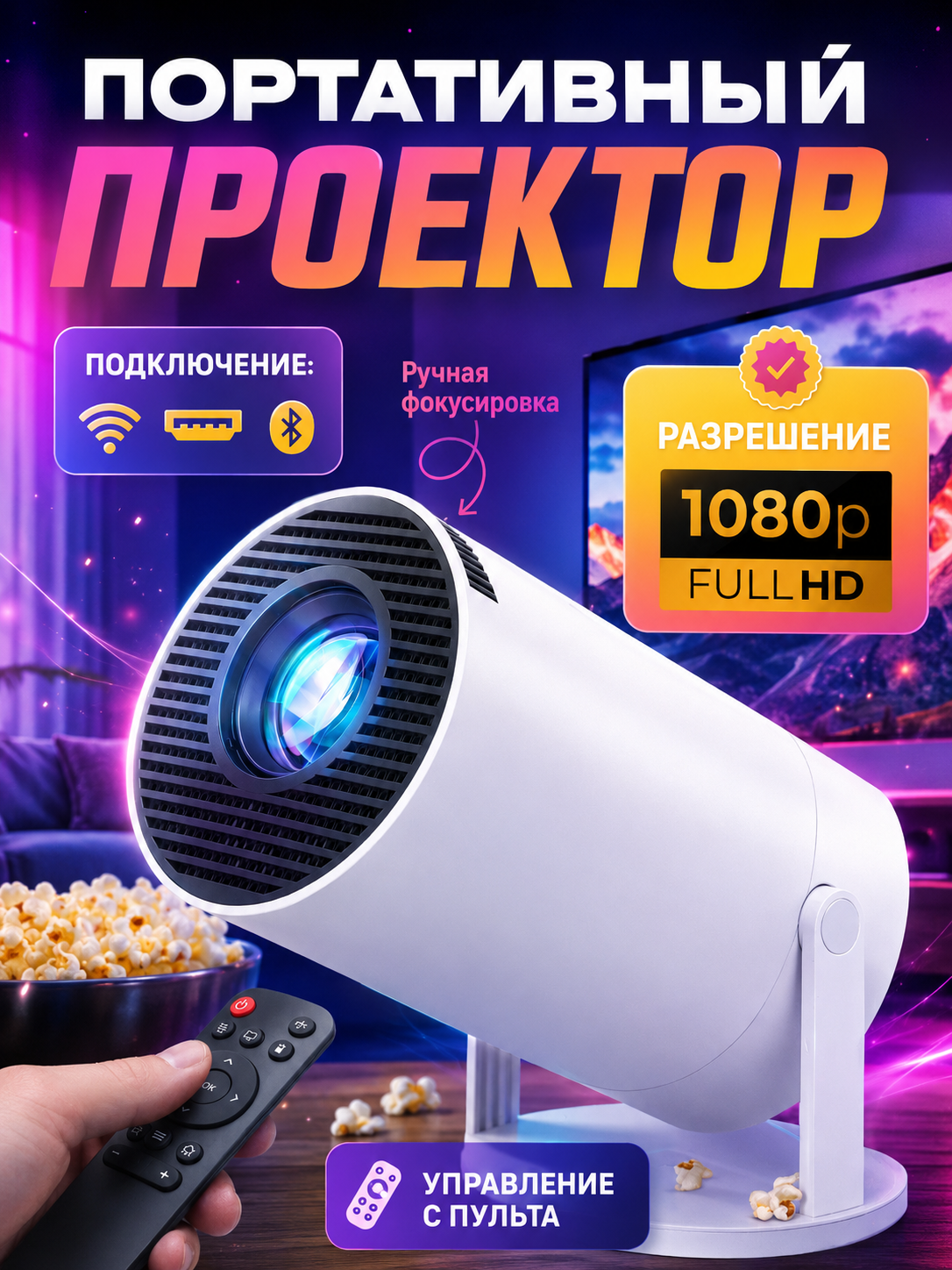 Современный проектор для игровой приставки и просмотра фильмов, белый