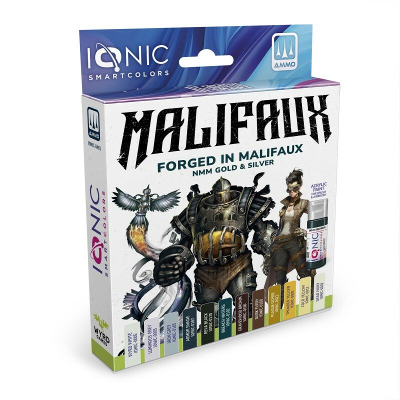 Набор акриловых красок IONIC Smart Colors - Forged in Malifaux NMM Gold and Silver (12 красок)