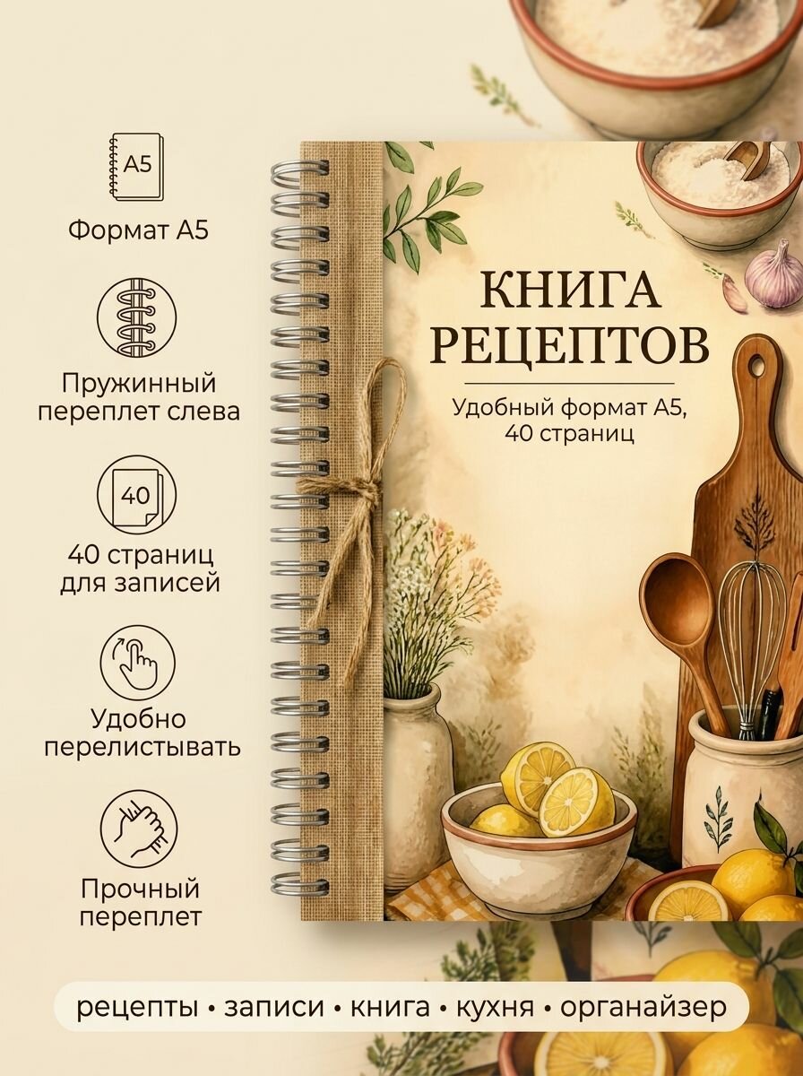 Книга для рецептов, А5, 40 листов