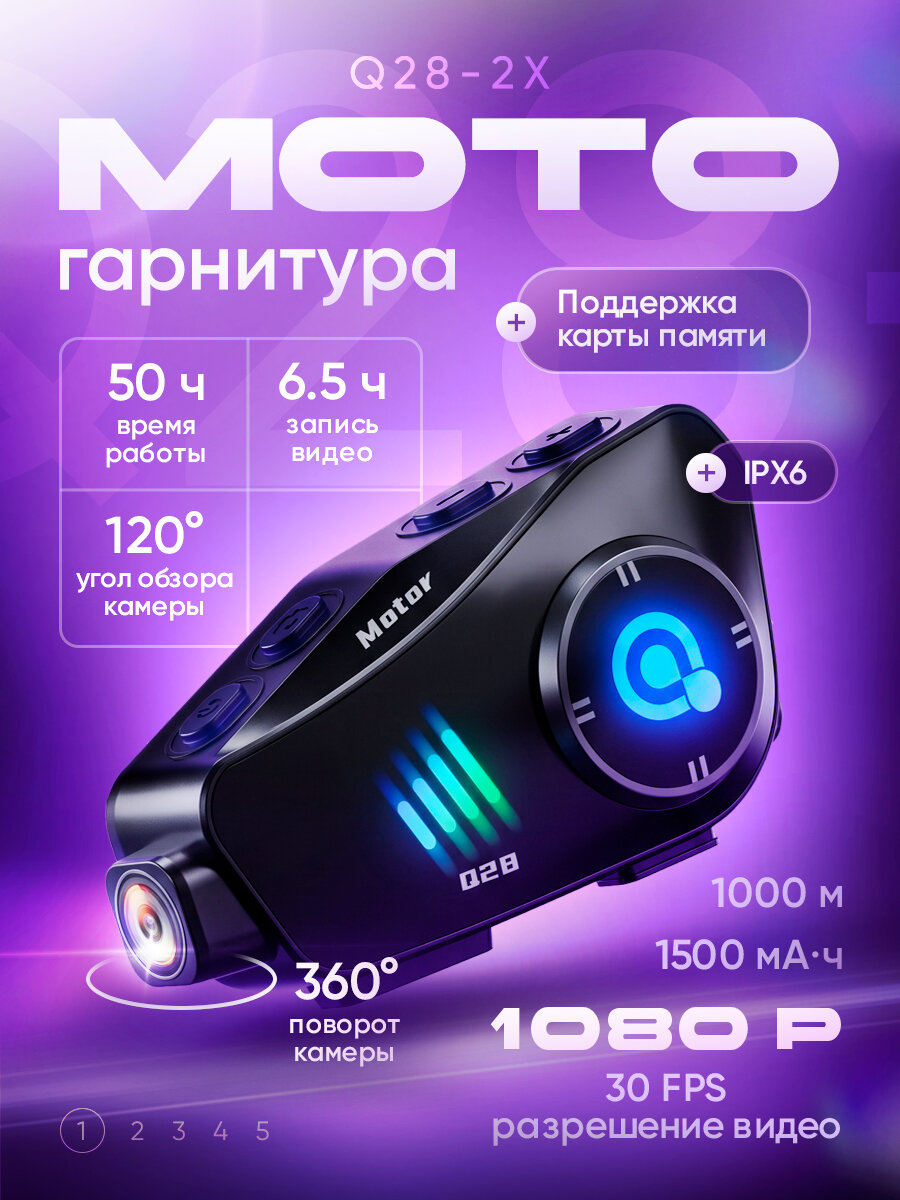 Мотогарнитура Svendsen Q28-2X, с камерой, Bluetooth, шумоподавление, черная