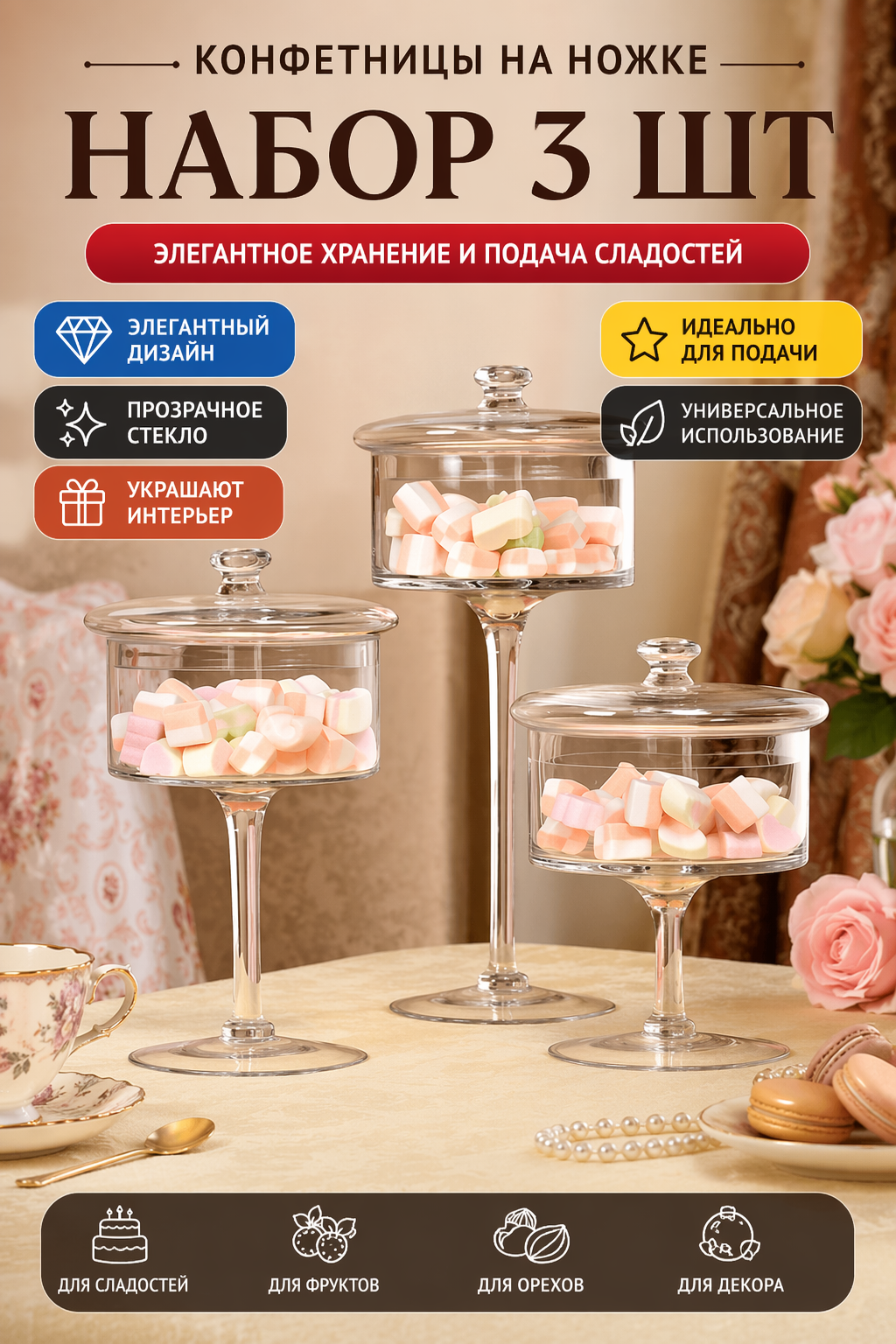 Креманка из стекла с крышкой MyPads Y549201, для мороженого и десертов, стильная посуда для кафе