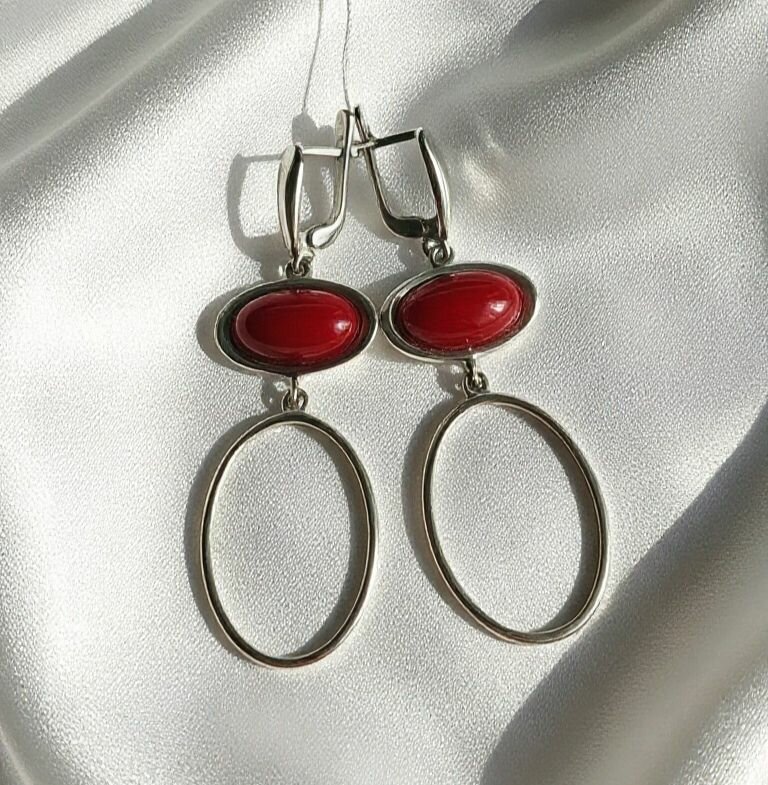 Серьги серебро, 925 проба, родирование, коралл синтетический