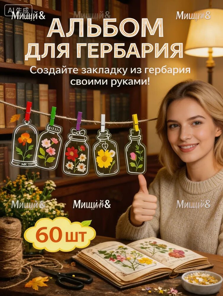 Закладки для гербария своими руками 60 шт. Прозрачные закладки для книг и учебников, набор для творчества, эстетичный эко подарок