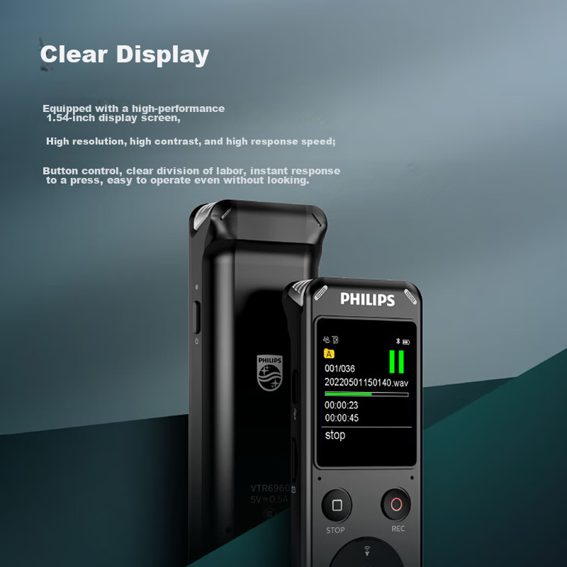Профессиональный голосовой диктофон PHILIPS VTR6960 32 ГБ с шумоподавлением HD внешний динамик синхронный перевод
