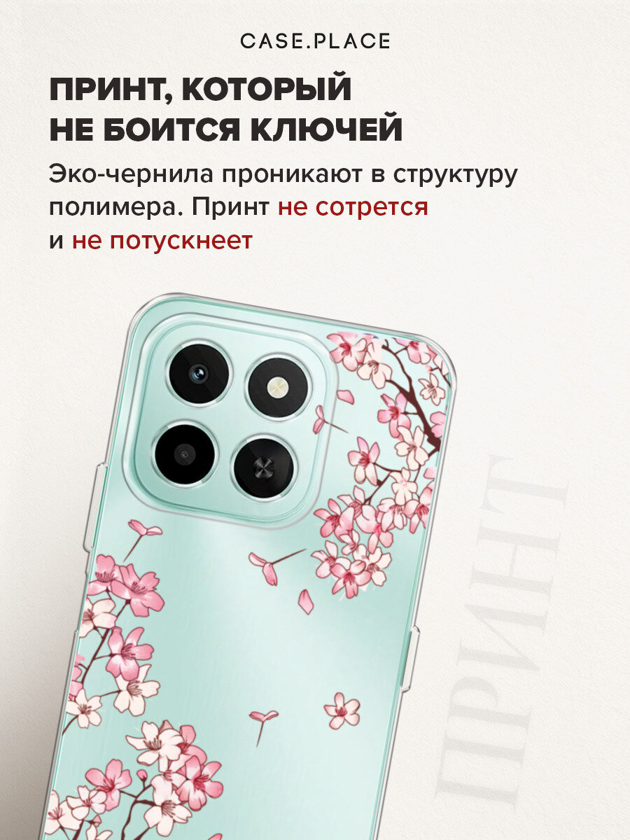 Чехол на Honor X6c / Хонор X6c с принтом "Ветви сакуры 1", прозрачный — фото 1