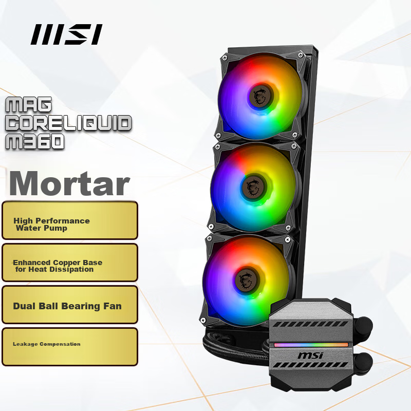 MSI M360 MAG CORELIQUID M360 360 мм водяной охладитель для LGA1700, ARGB подсветка, высокопроизводительный насос,