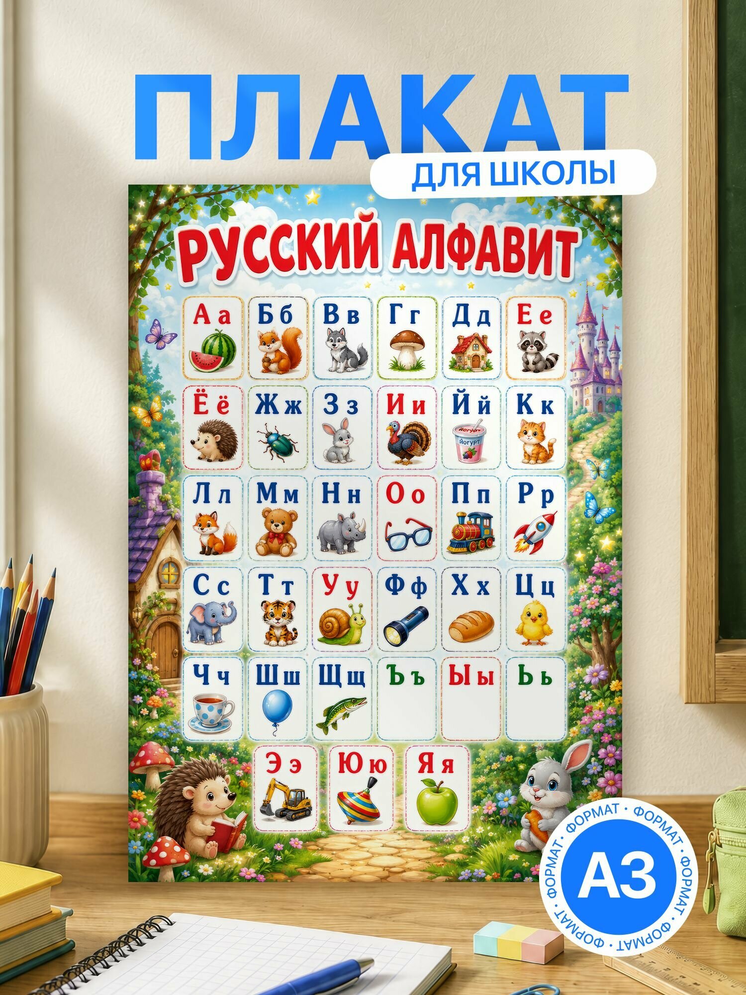 Алфавит плакат русский для детей на стену