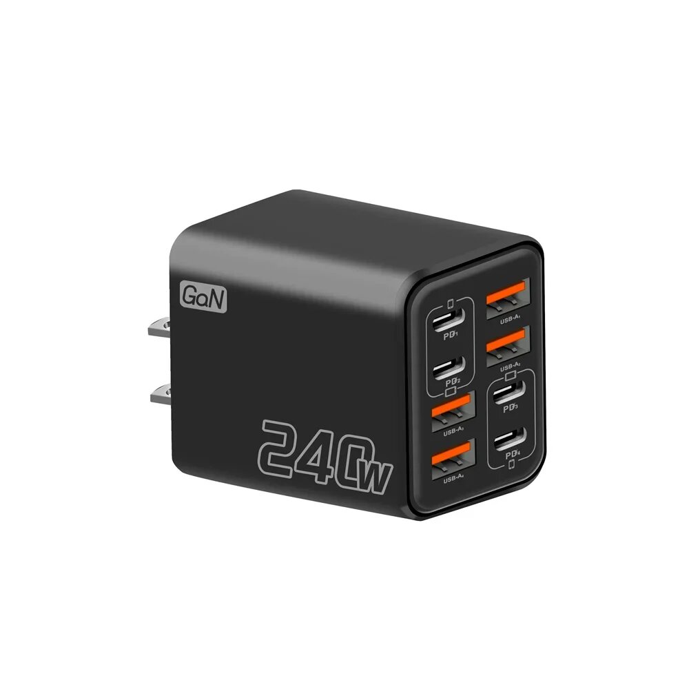 240-ваттный адаптер для быстрой зарядки GaN 8 в 1 для iPhone 16, 15 Pro, Samsung, Xiaomi Black-US