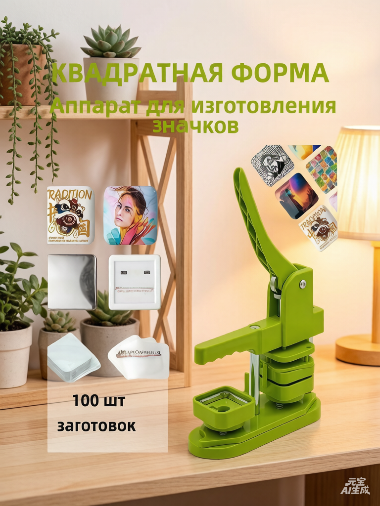 Аппарат для изготовления значков, квадратная, 50 x 50 мм, с 100 шт заготовок для значков