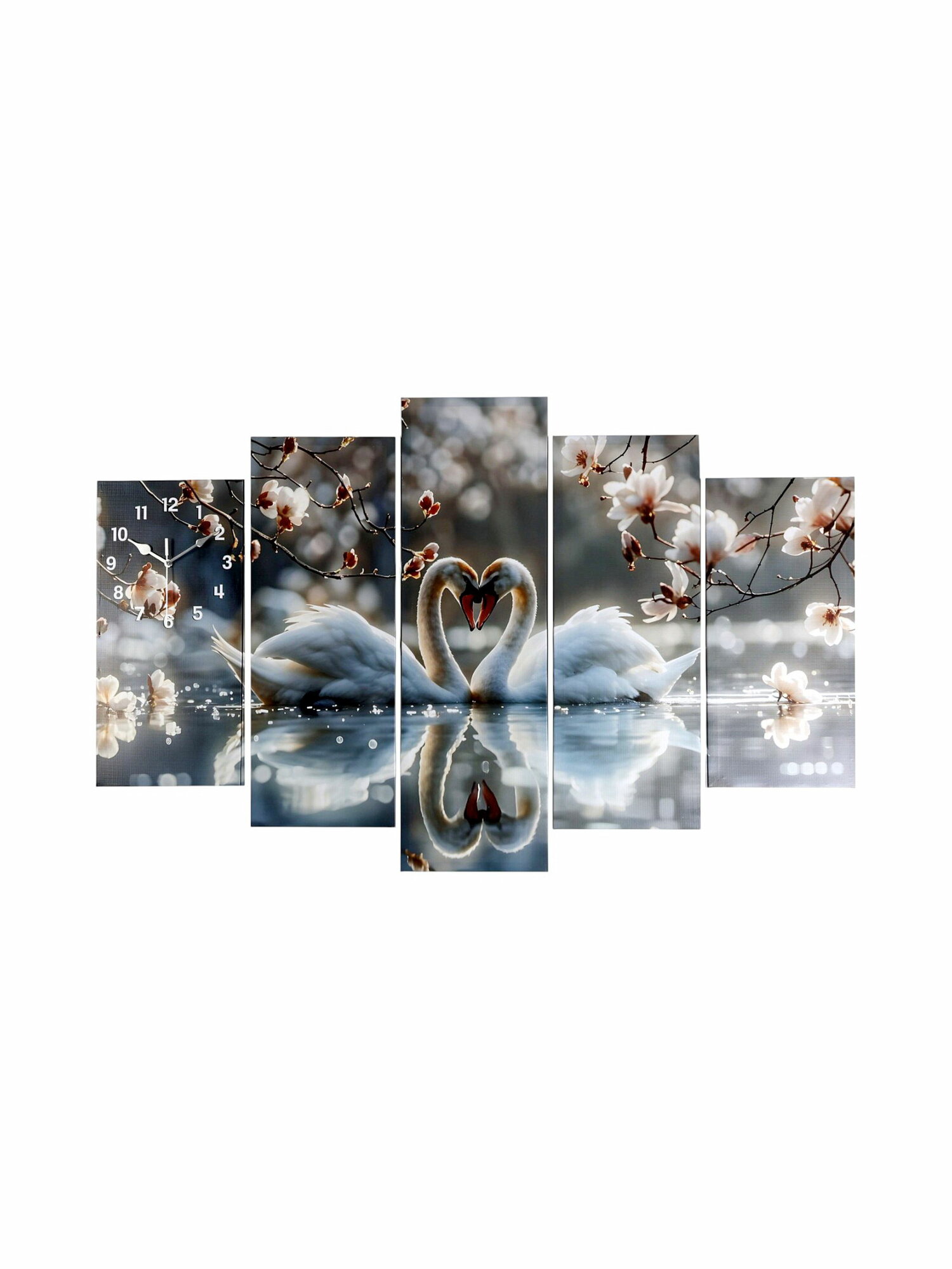 Часы-картина настенные модульные "Пара белых лебедей", бесшумные, 80x125 см