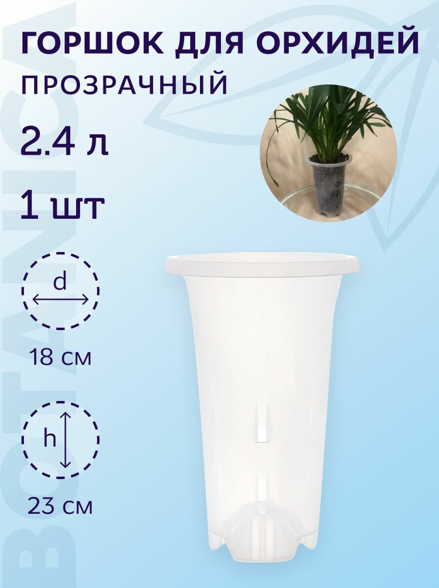 Вазон 2.4 л, 23 см, 1 шт, цвет прозрачный