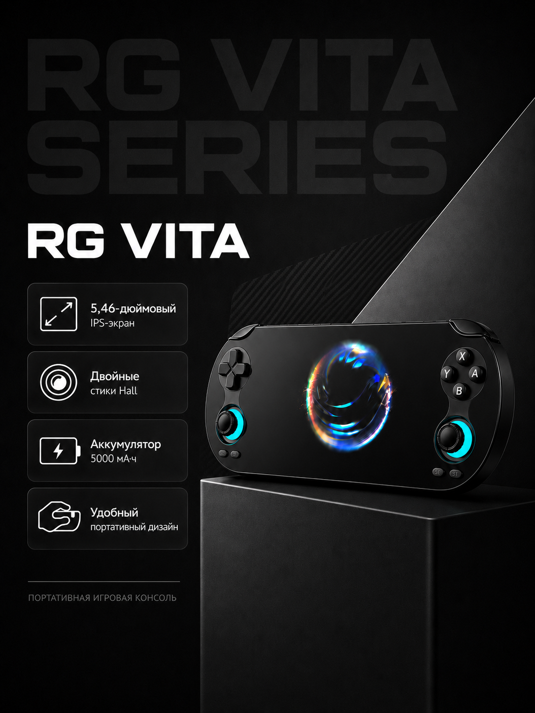 ANBERNIC RG VITA, черная, 128 ГБ, портативная игровая консоль в стиле ретро-аркады.