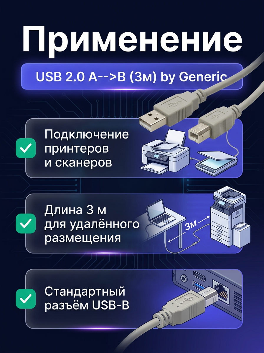 USB 2.0 A-->B (3м) — фото 1