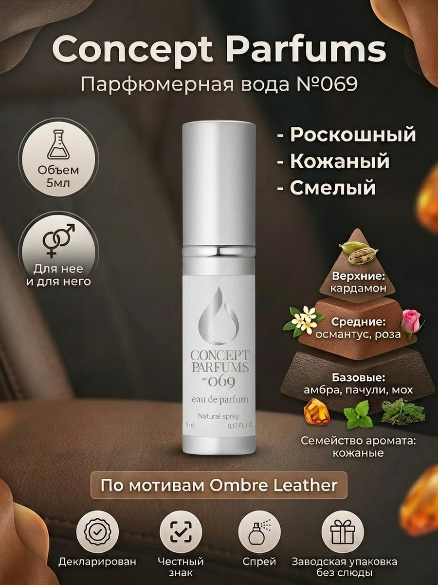 Concept Parfums 069 Парфюмерная вода Унисекс 5мл кожаный аромат