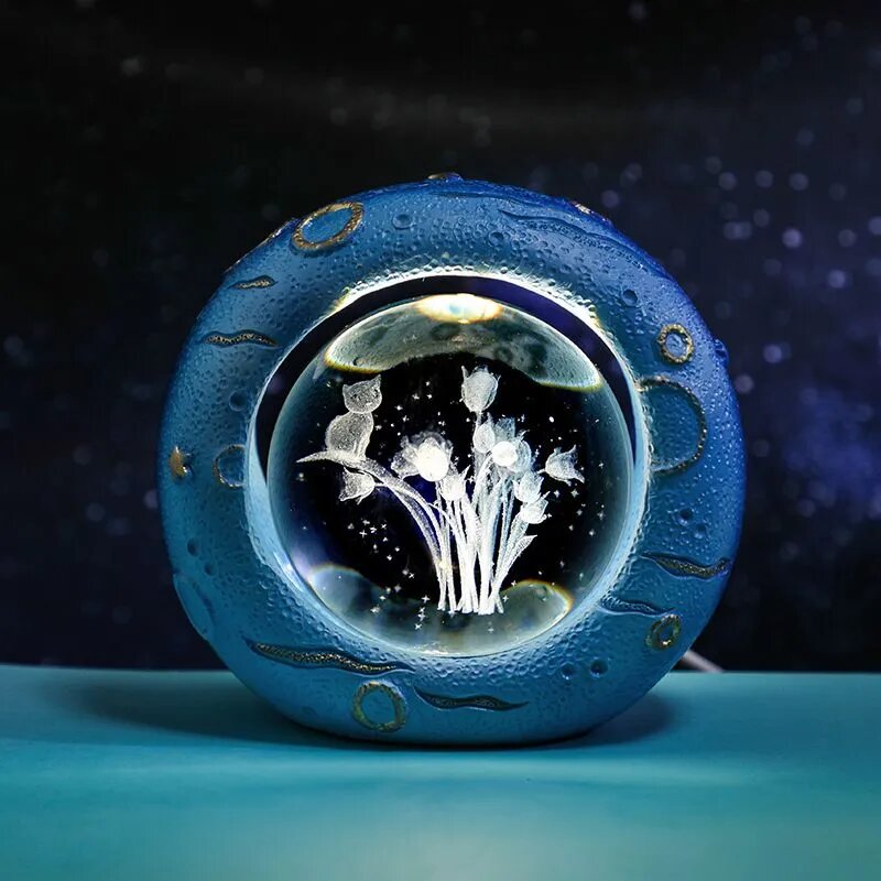 3D гравированное кристальное украшение ночник Xinghai Ring Crystal Ball 9x9см