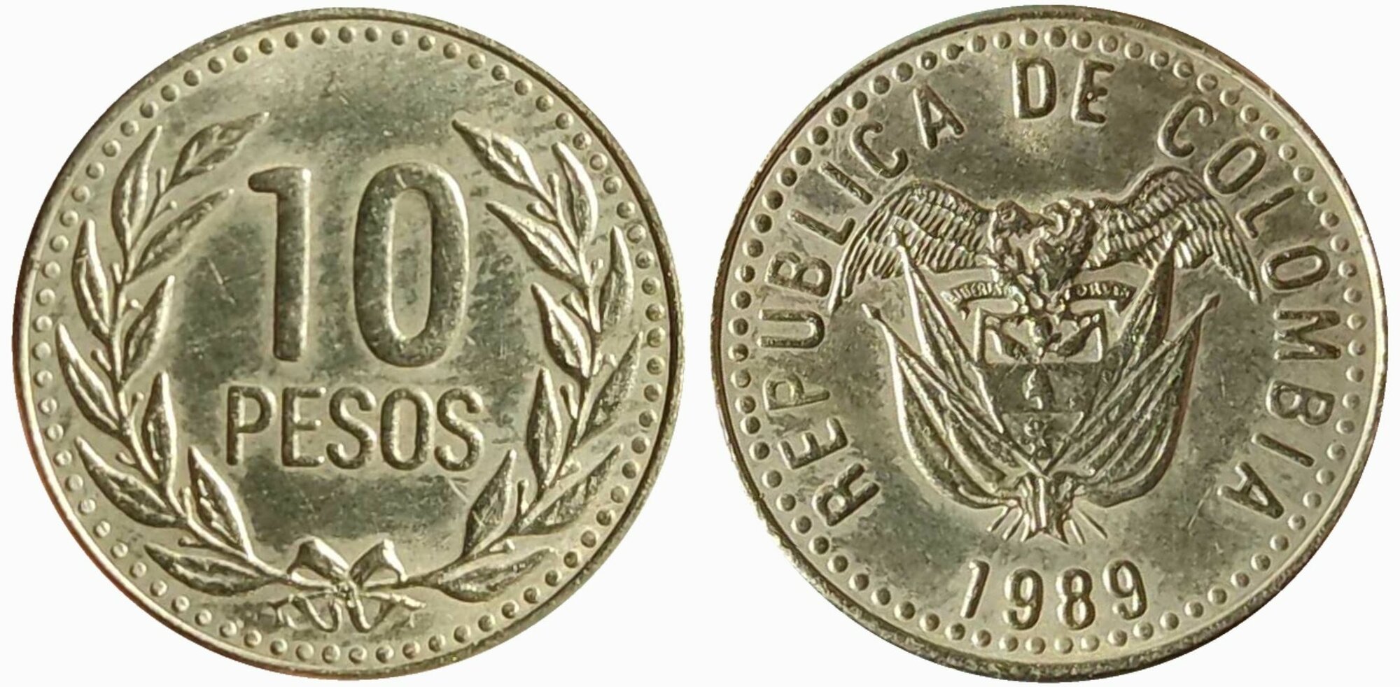 Колумбия 10 песо, 1989 - 1994 Герб XF