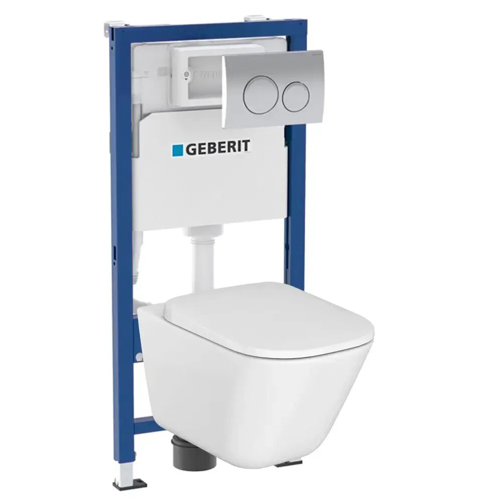 Унитаз с инсталляцией Geberit Delta 458.118.21. R2 цвет Белый с сиденьем Микролифт и клавишей смыва цвет Хром глянцевый