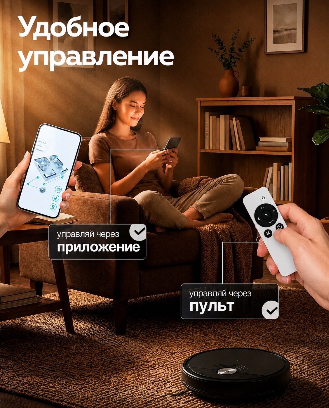 Робот-пылесос "3 в 1", сухая и влажная уборка, ультратонкий, 90 мин, управление с пульта — фото 1