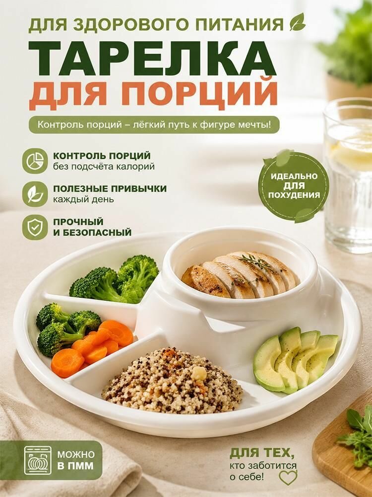 Тарелка секционная из пшеничной соломы менажница пластиковая детская для фитнеса и диеты 1 шт