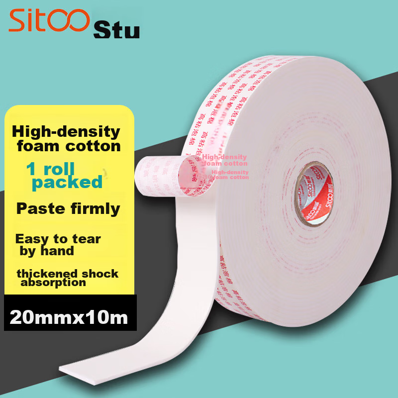 Sitoo High-Adhesive Foam Double-Sided Tape, 20mm*10m 1 Roll, Advertising Office Craft Foam Seal Buffer Filler, 2.5mm Thickened Strong Foam Double-Sided Tape