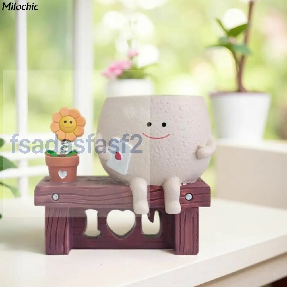 Горшок для цветов hahafsq Smile Face, из смолы и пеньковой веревки, 8,4x13 см