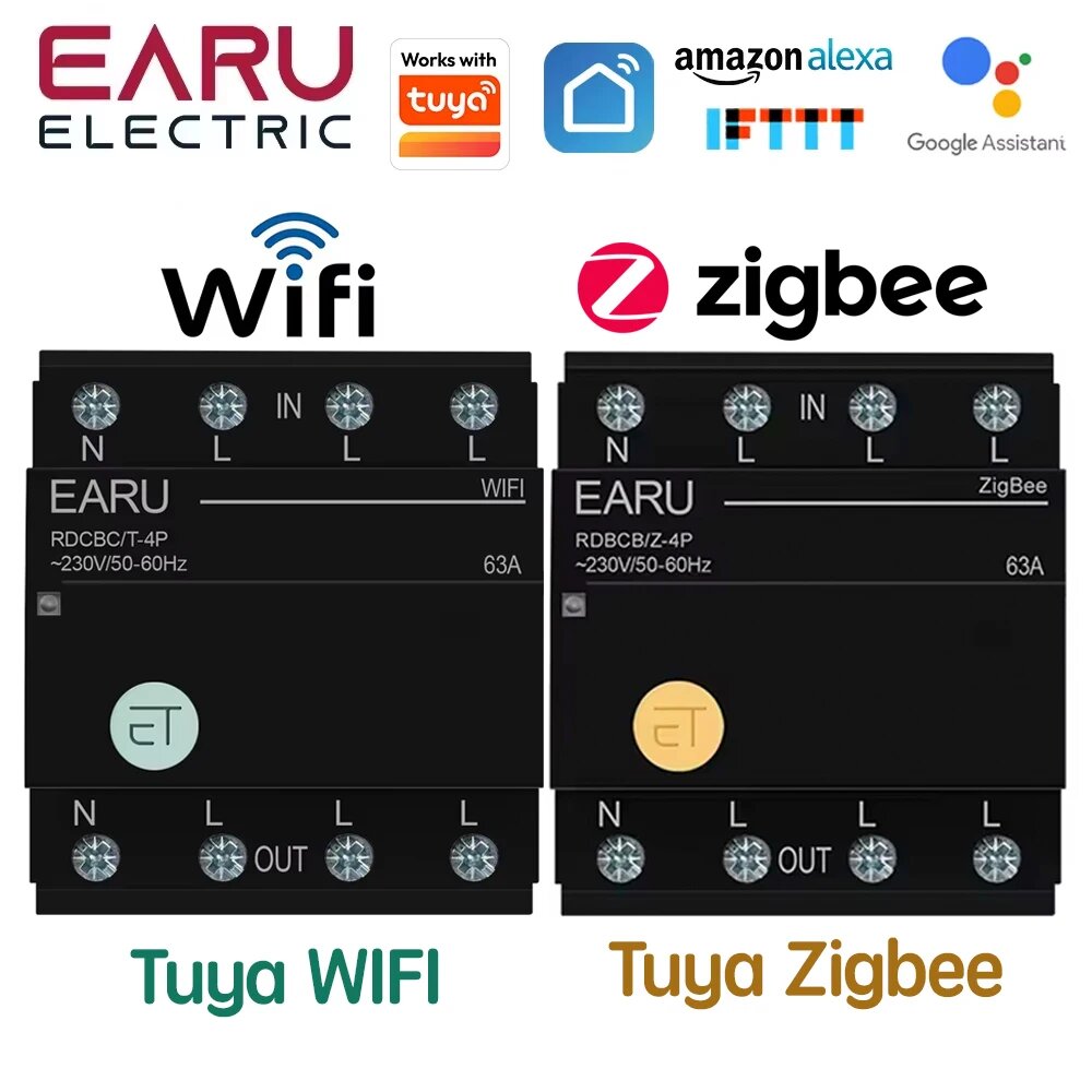 Умный выключатель EARU WiFi ZigBee 3P+N с таймером Tuya Wifi, 63А
