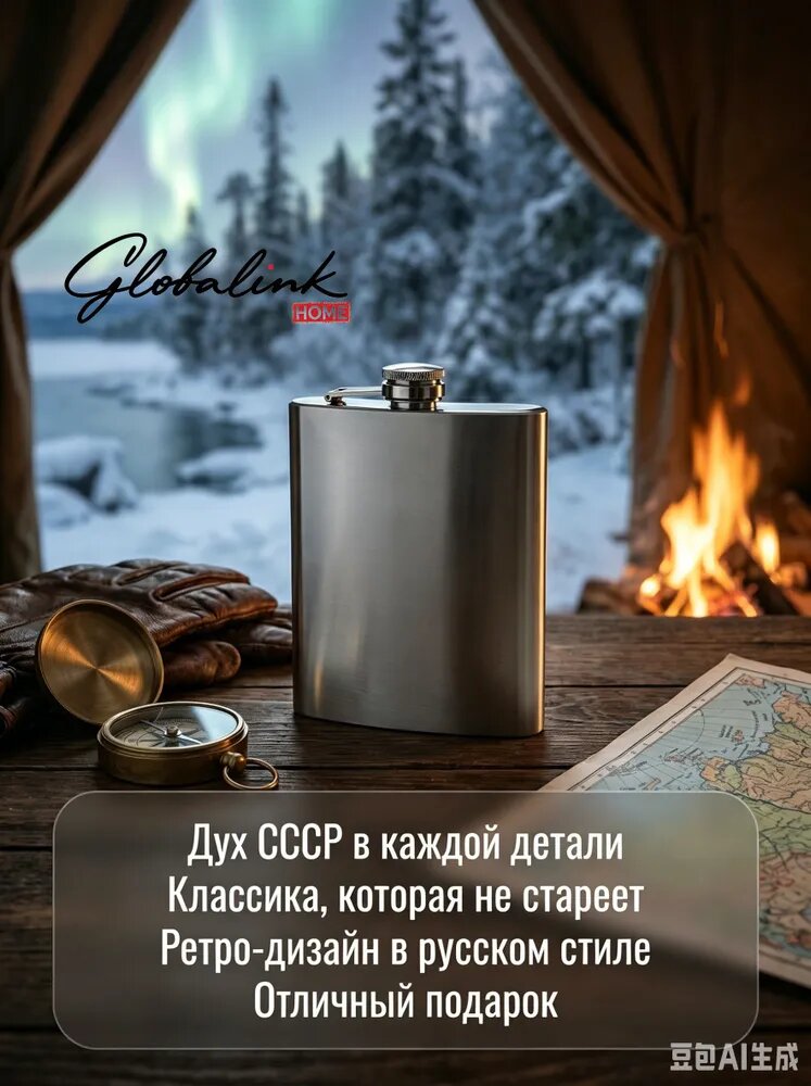 Фляга 350 мл из нержавеющей стали, серебристый, ретро-дизайн, отличный подарок