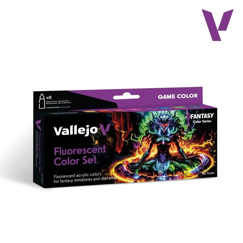 Краски акриловые для моделирования Vallejo серии Game color - Fluorescent Color Set 72214 (8 красок по 18 мл)